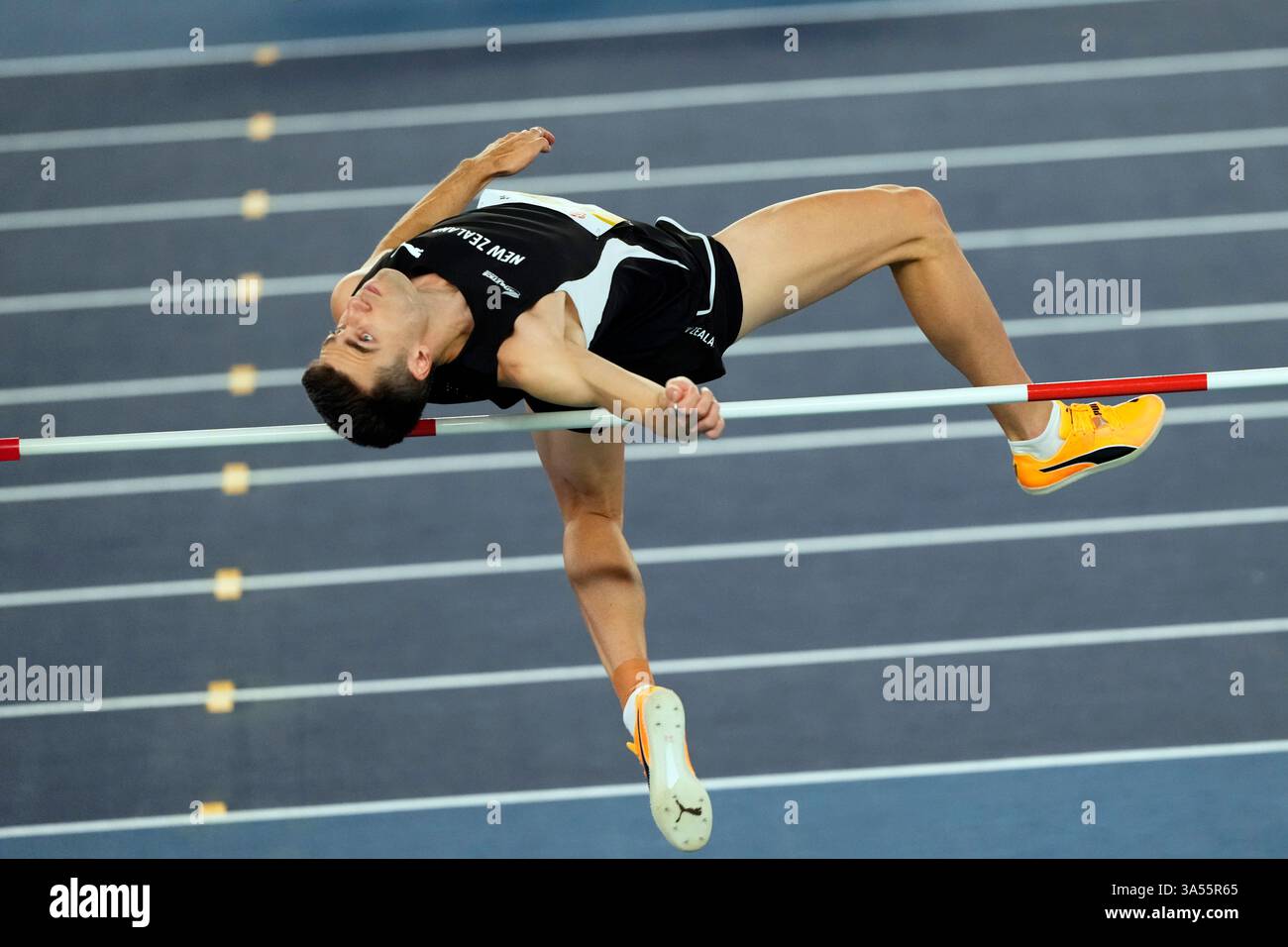 Hamish Kerr, of New Zealand, makes an attempt in the men's high jump ...