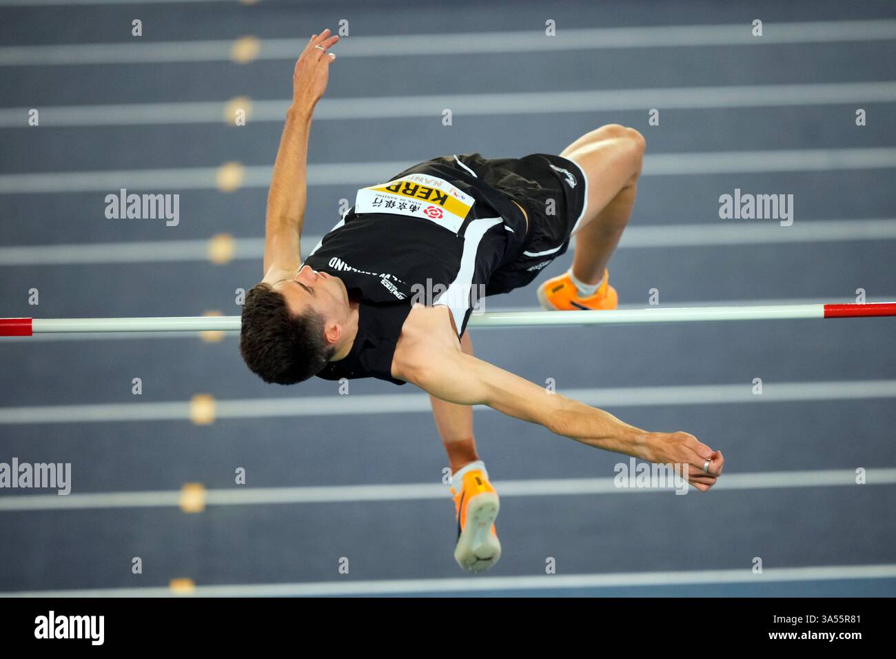 Hamish Kerr, of New Zealand, makes an attempt in the men's high jump ...
