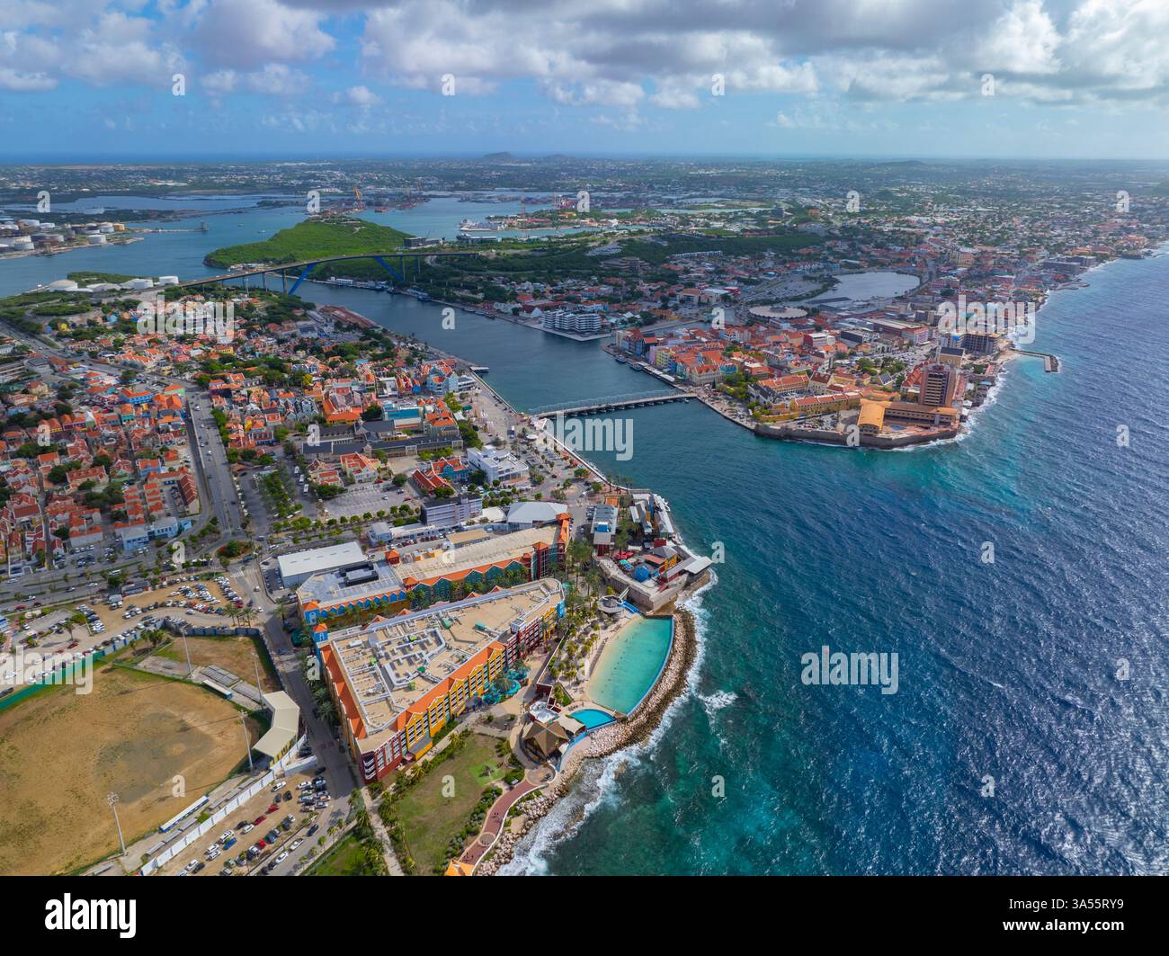 Willemstad historic city center aerial view including Otrobanda on the ...