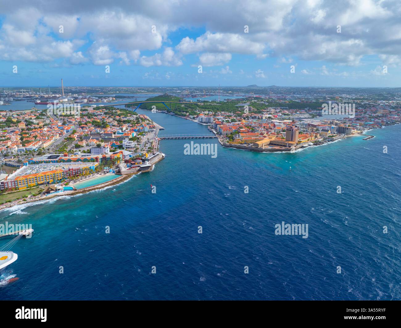 Willemstad historic city center aerial view including Otrobanda on the ...