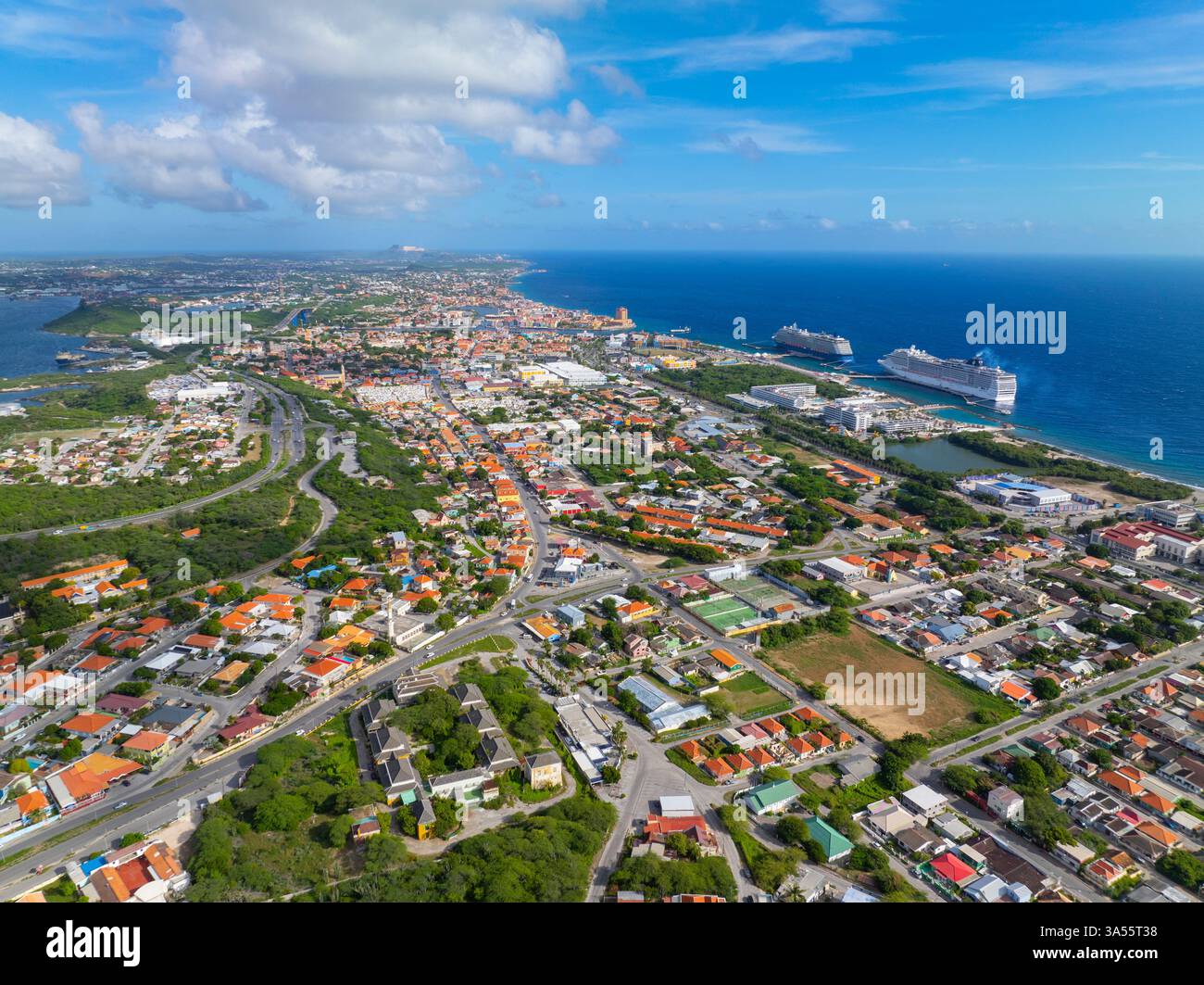 Otrobanda historic center aerial view with Schottegat Bay at the ...