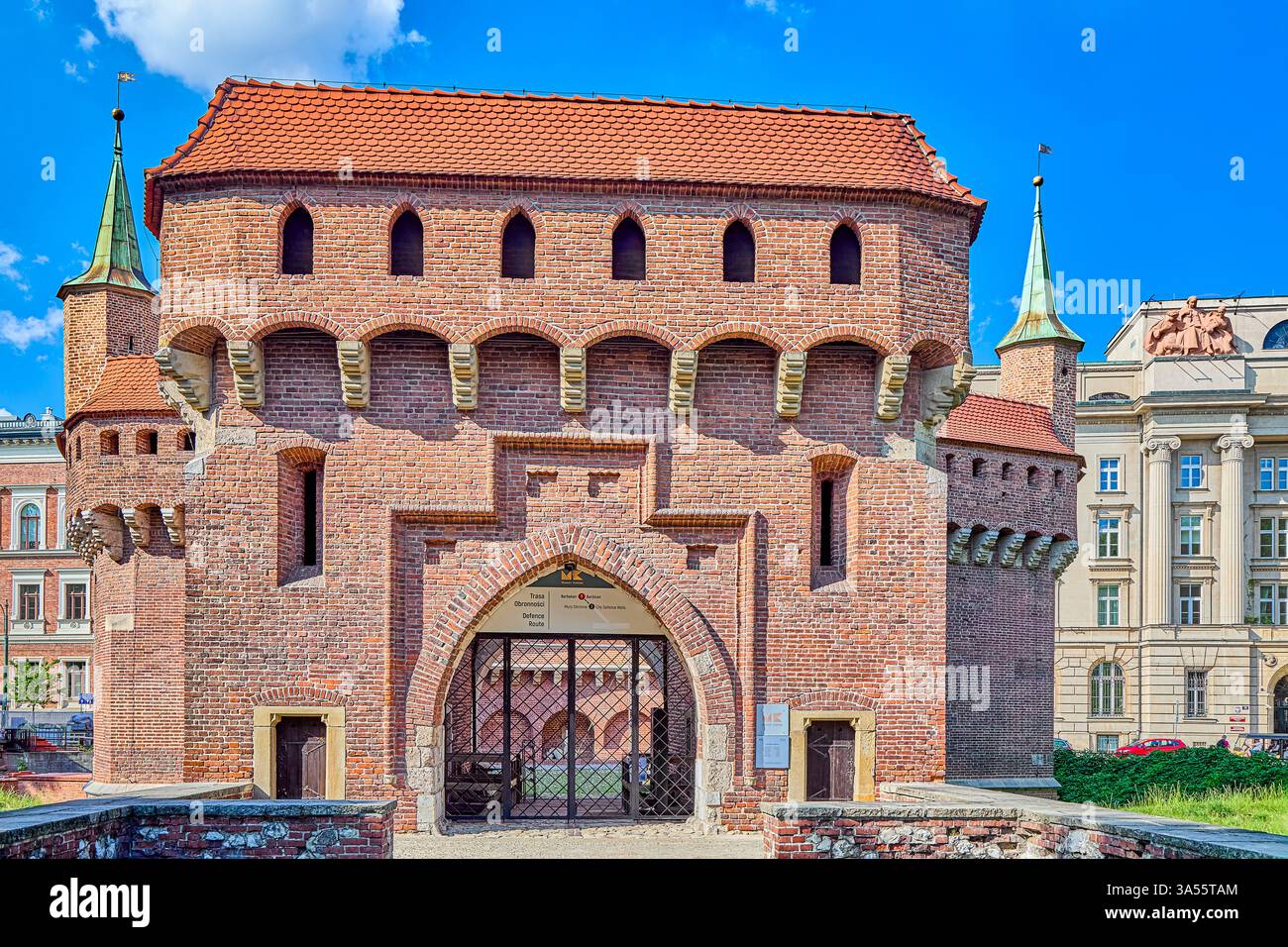 Historic brick gatehouse barbican with pointed towers, built 1498, the ...