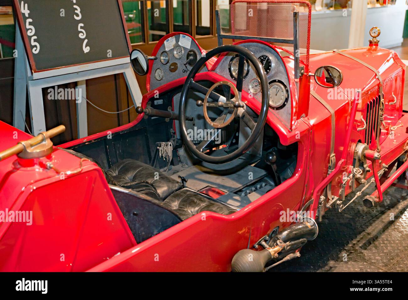 Close-up of the Cockpit of a Red, 1922, Vauxhall TT on display at the ...