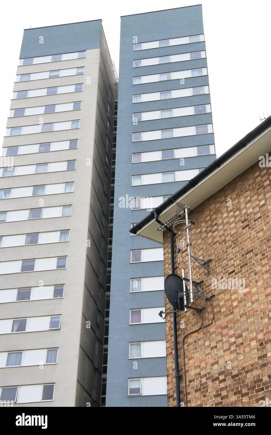 The two-tone Mary Green tower block of flats on the Abbey Estate in St ...