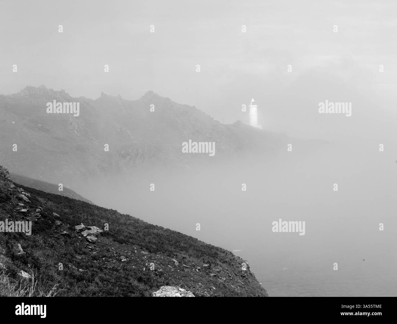 Start Point lighthouse, Devon UK variations of scene in fog Stock Photo ...