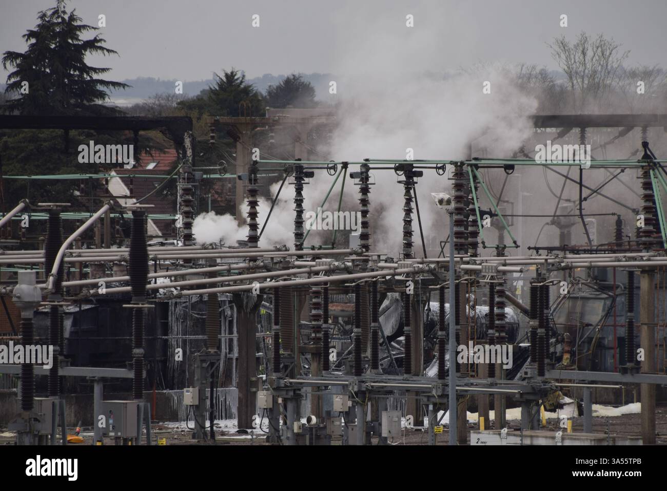 March 21, 2025, London, England, UK: Firefighters spray the structure ...