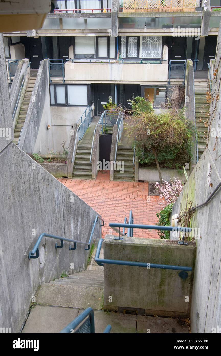 Looking down an outside staircase on the brutalist style Alexandra and ...
