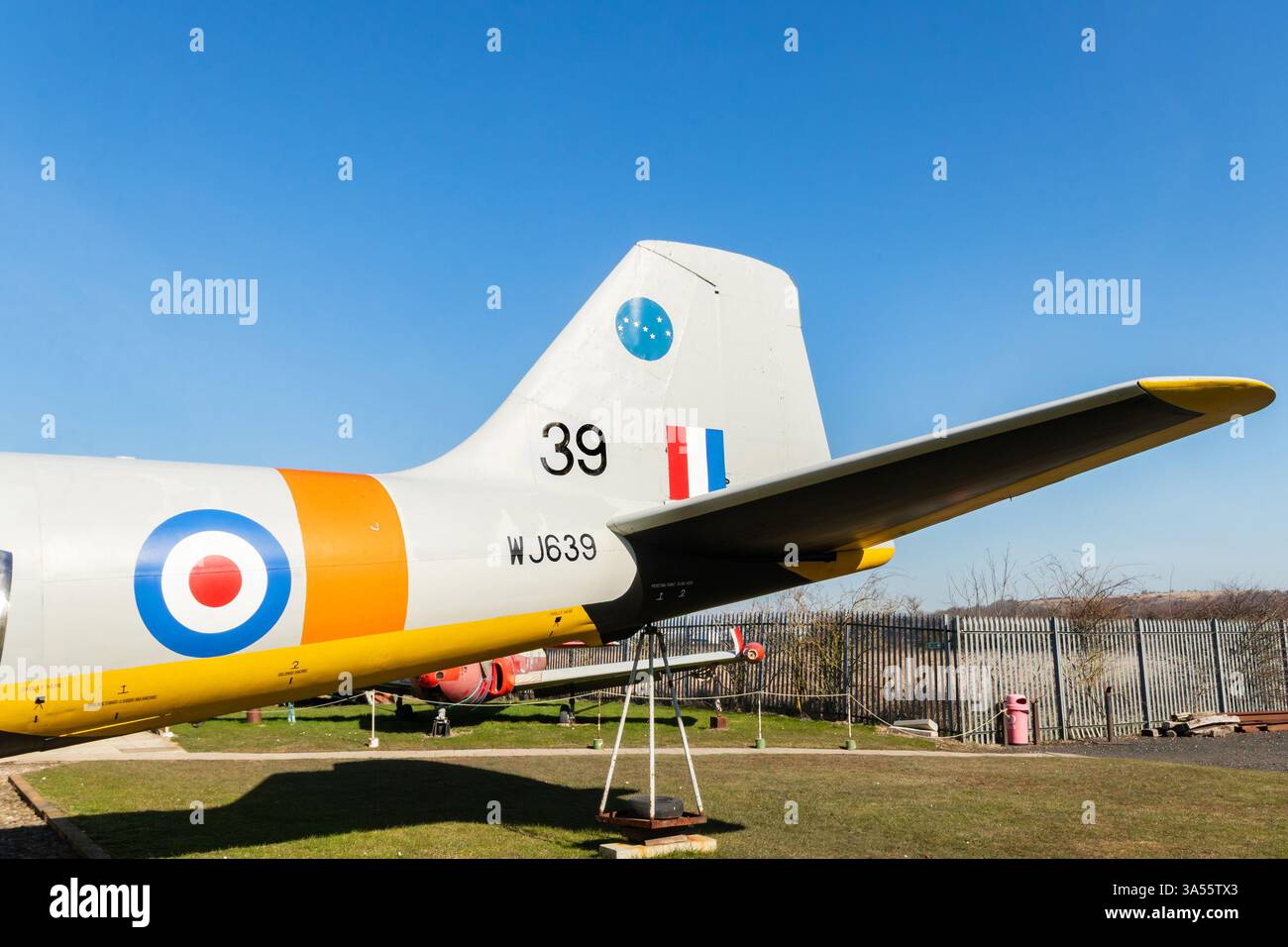 Rear view tail of a vintage military aircraft avro vulcan jet NELSAM i ...