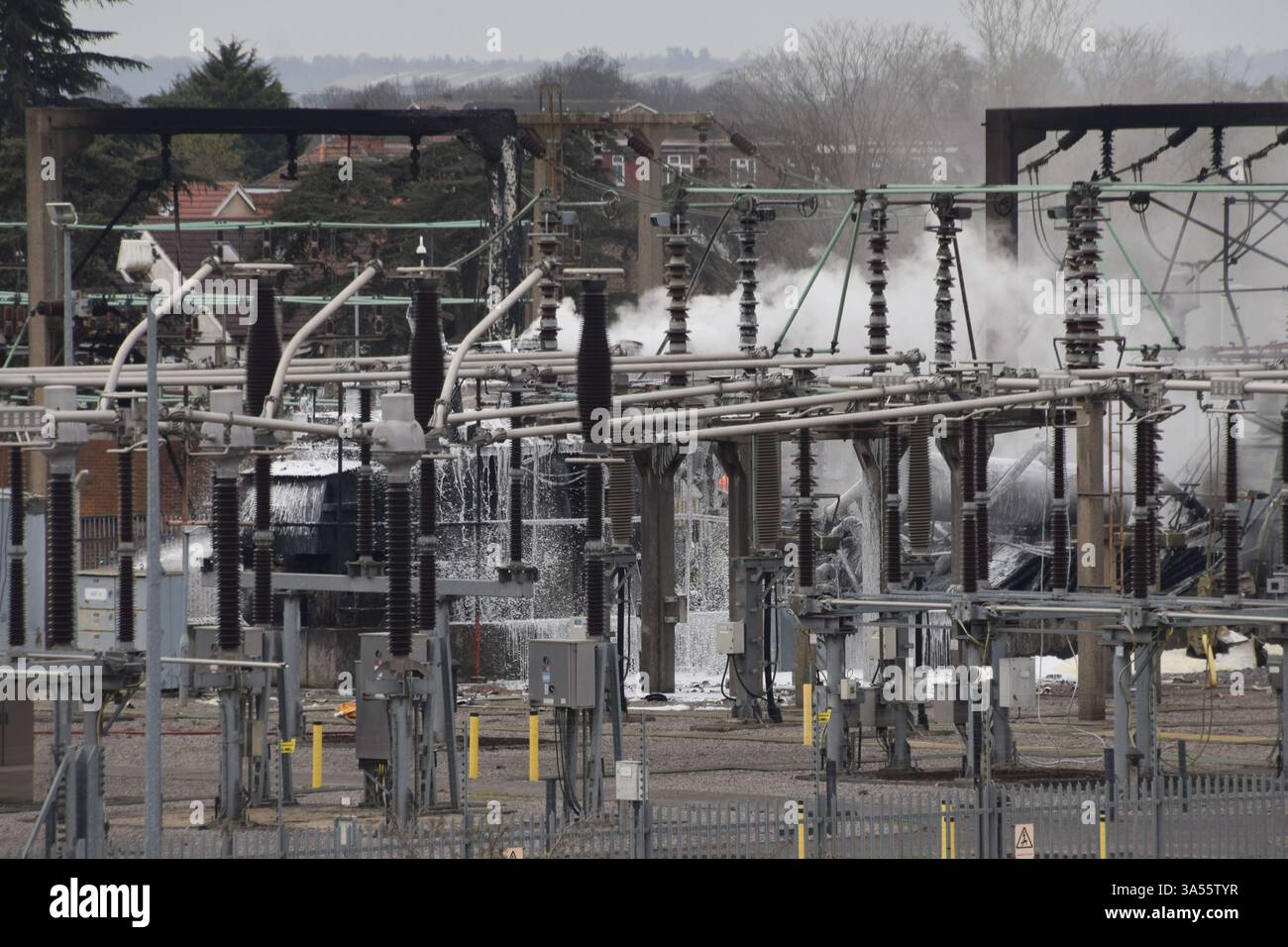 March 21, 2025, London, England, UK: Firefighters spray the structure ...