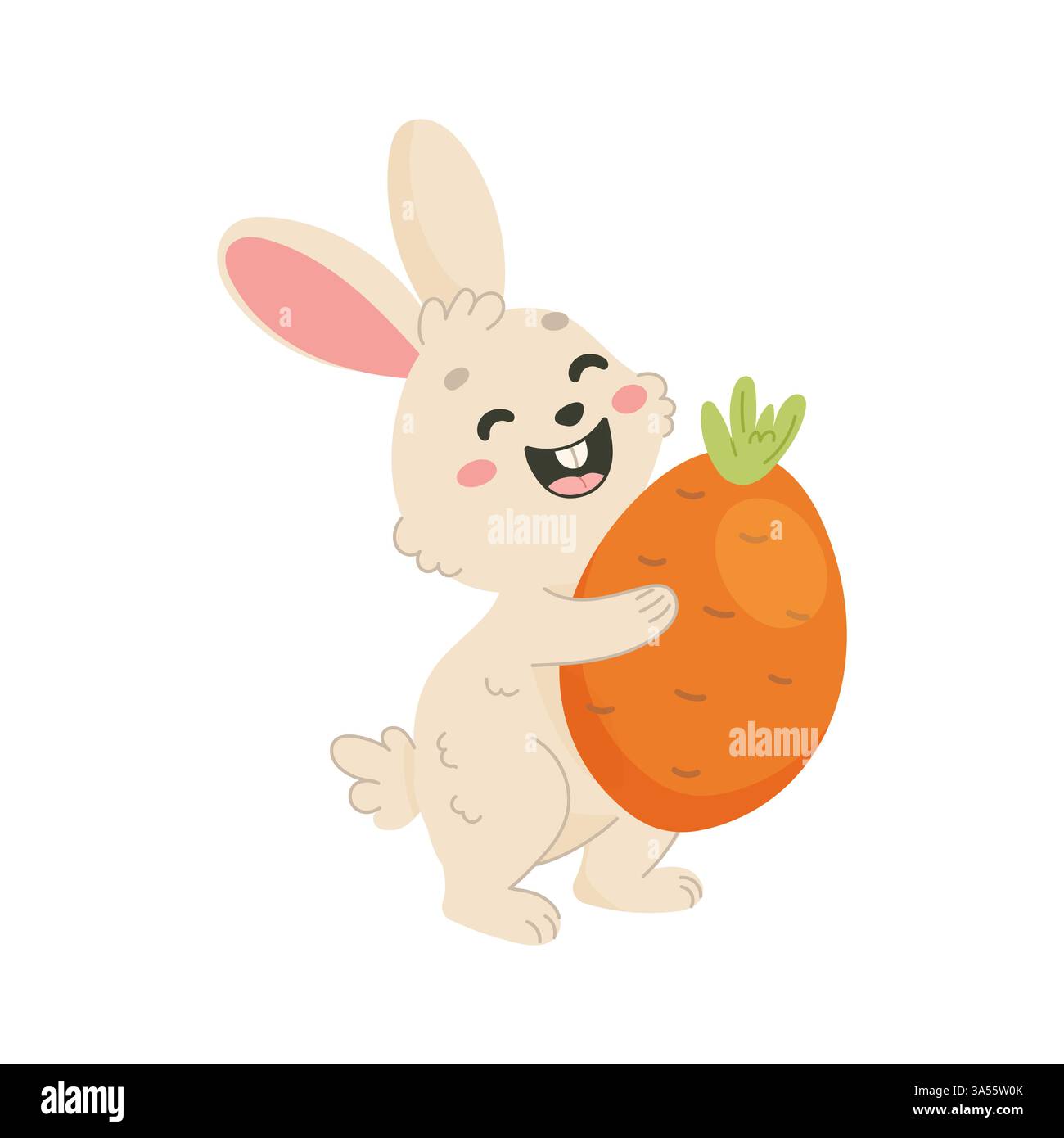 Happy Easter Bunny Holding a Giant Carrot Cute Spring Clipart Stock ...