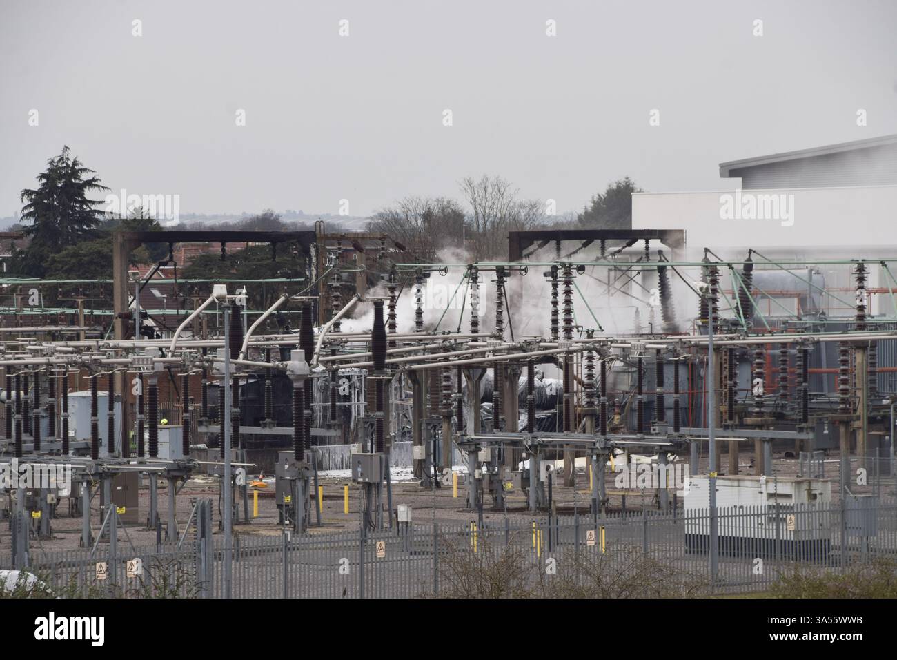 March 21, 2025, London, England, UK: Firefighters spray the structure ...