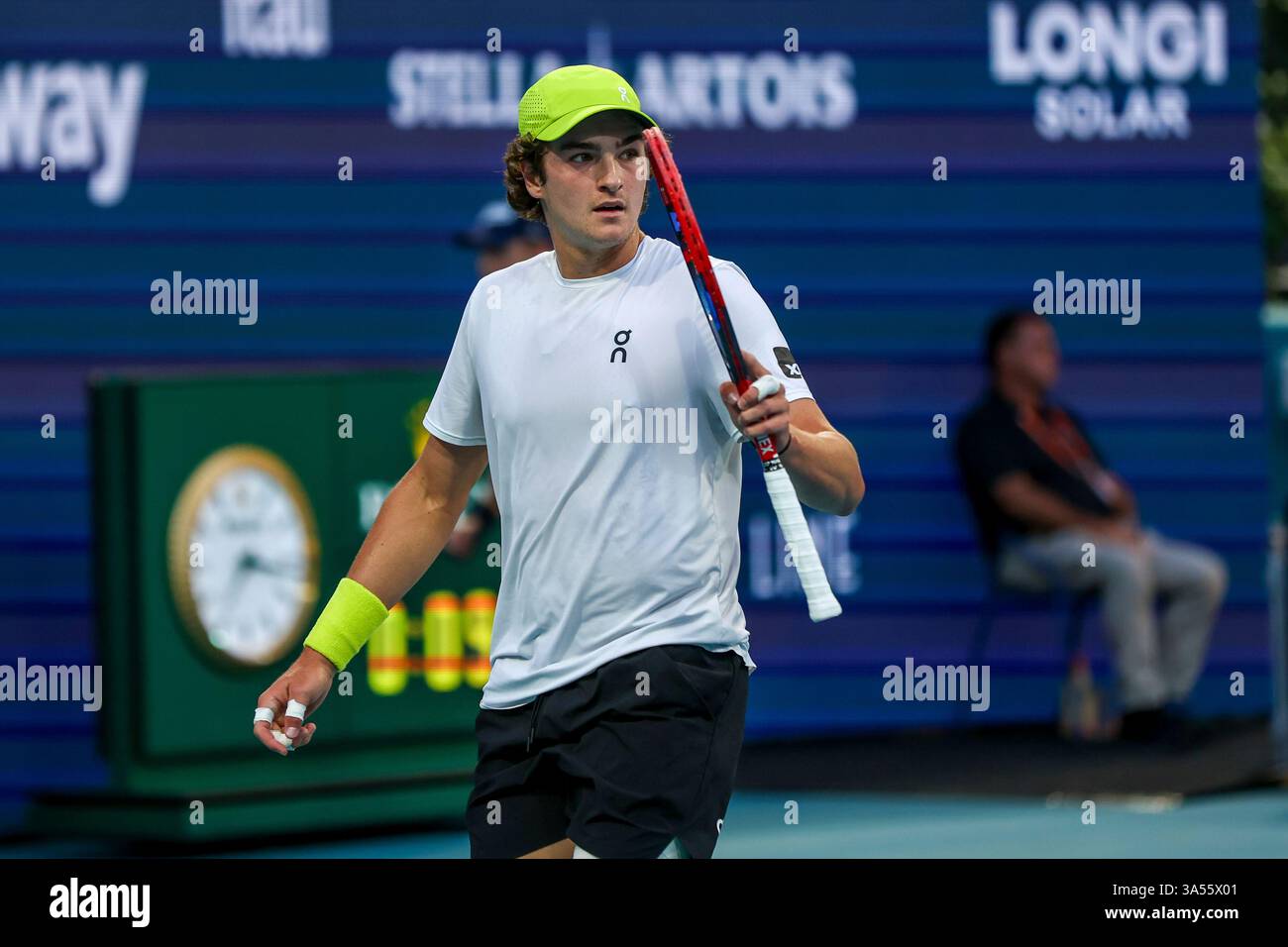 MIAMI GARDENS, FL - MARCH 20: Joao Fonseca (BRA) in action during a 1st Round match against ...
