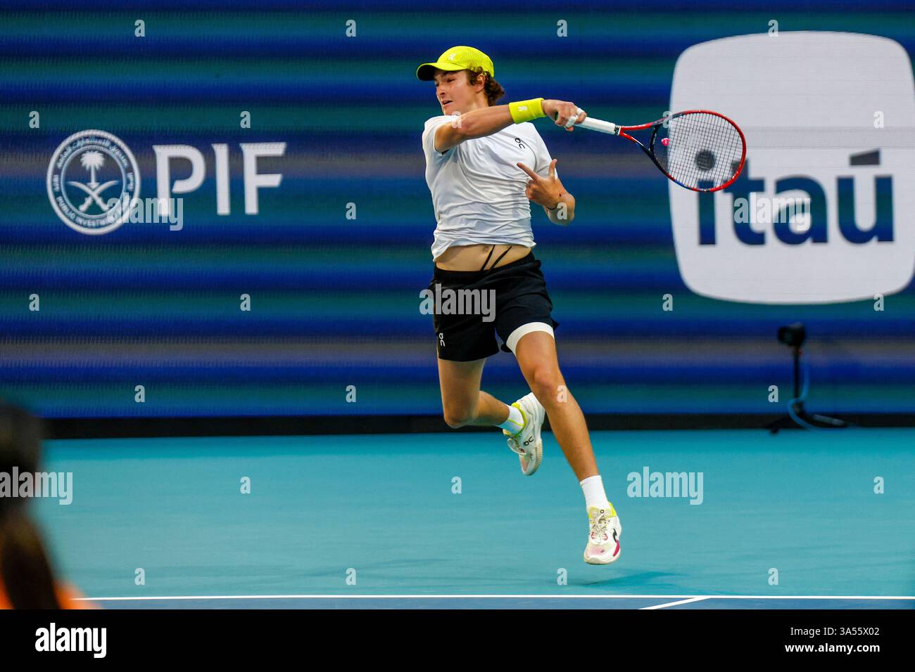 MIAMI GARDENS, FL - MARCH 20: Joao Fonseca (BRA) in action during a 1st ...
