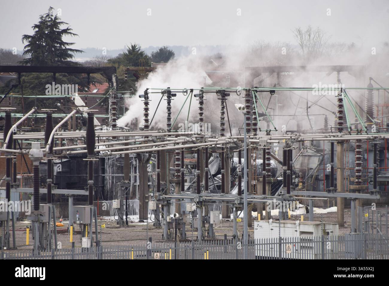 March 21, 2025, London, England, UK: Firefighters spray the structure ...