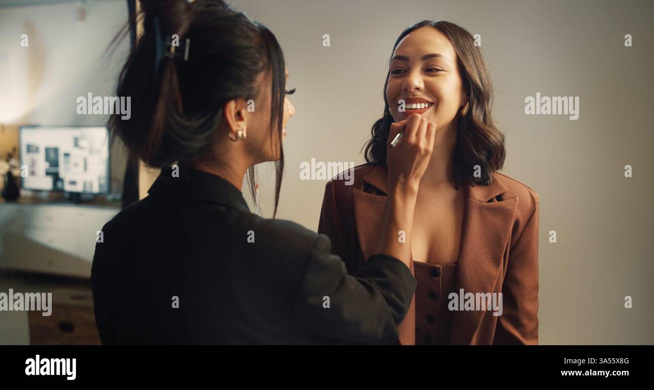 Woman, model and beautician in studio for photoshoot, photography and ...