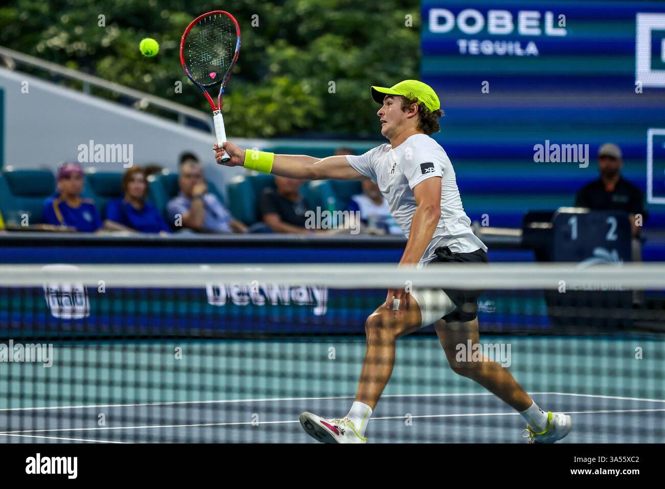 MIAMI GARDENS, FL - MARCH 20: Joao Fonseca (BRA) in action during a 1st Round match against ...
