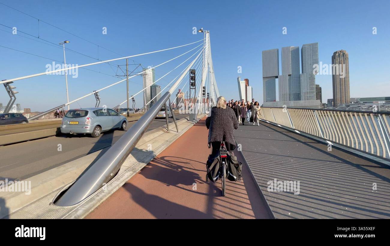 Rotterdam The Netherlands 20th March 2025 Cyclist point of view cycling ...