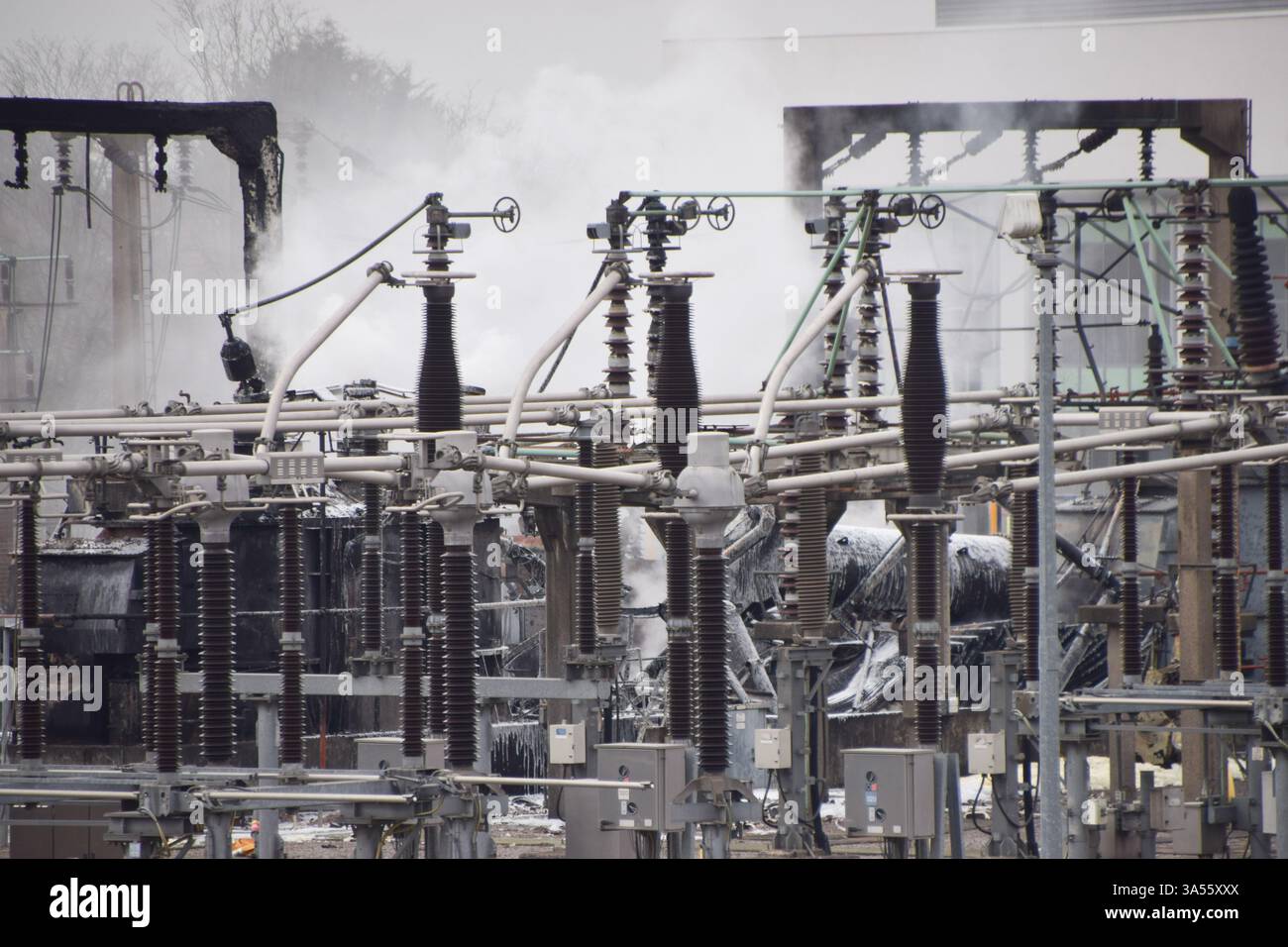 London, UK. 21st March 2025. Smoke billows after a fire broke out at ...