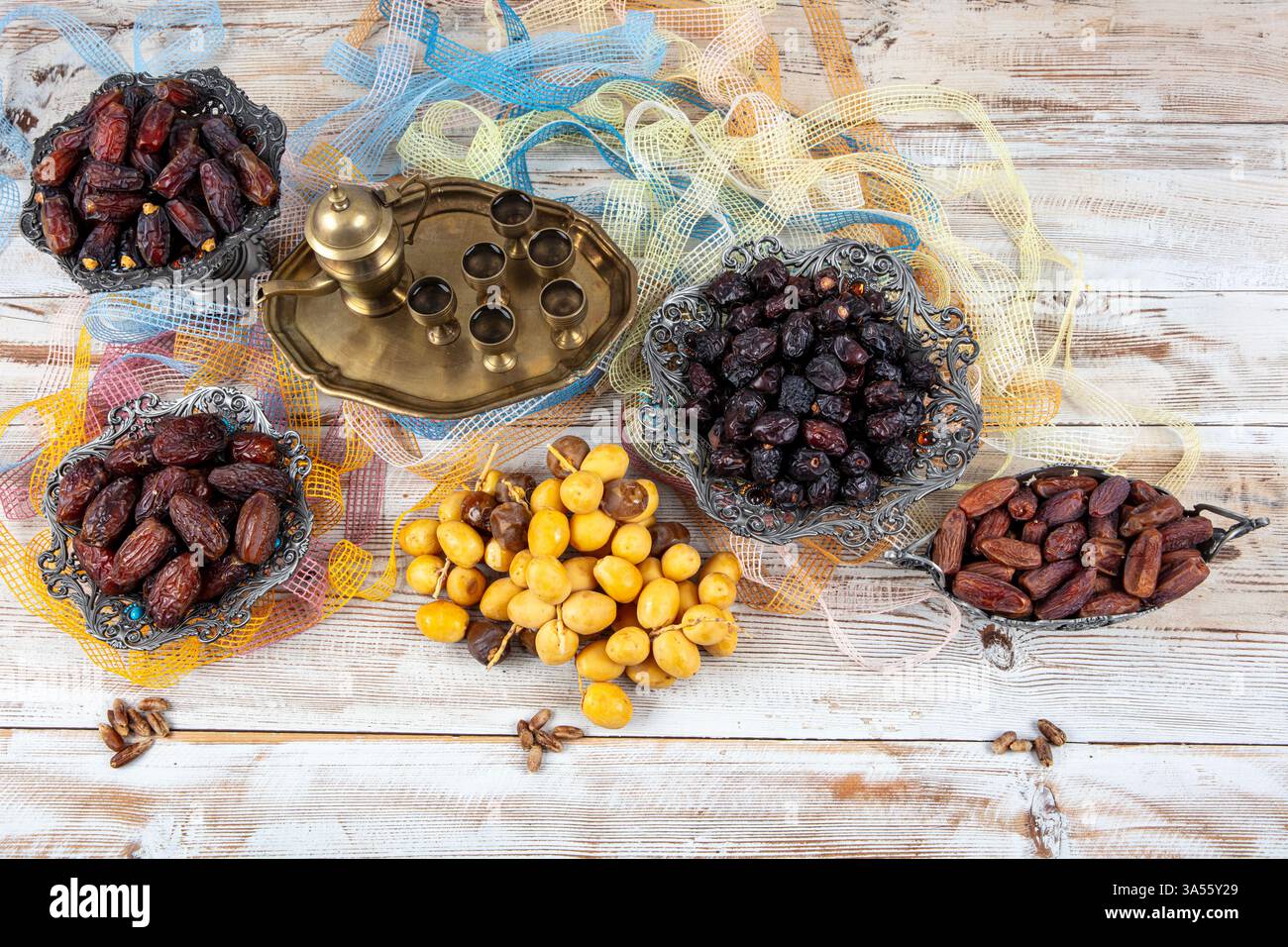 Various types of dried dates for sale in the shop in Turkey. Different ...