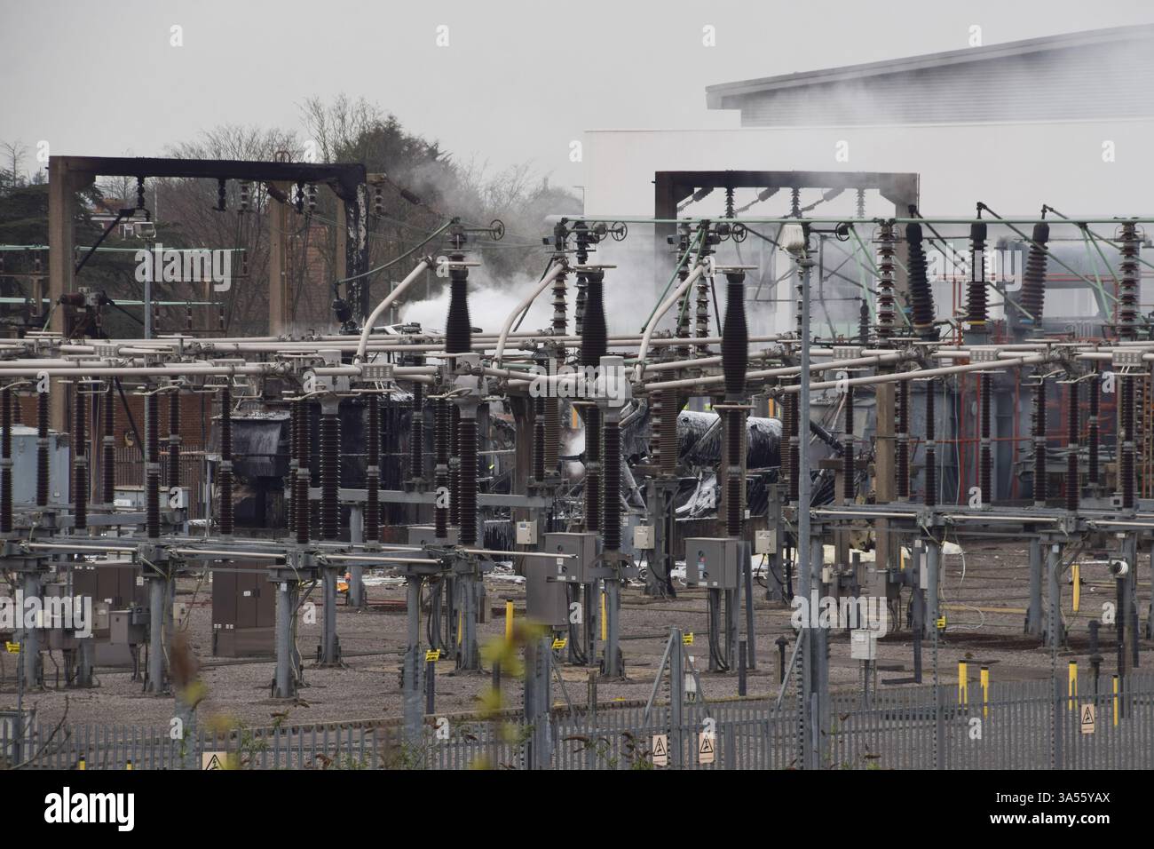 London, UK. 21st March 2025. Smoke billows after a fire broke out at ...