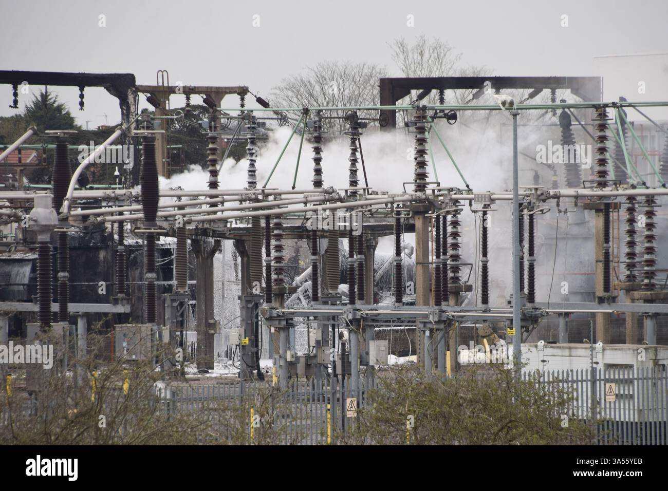 London, UK. 21st March 2025. Smoke billows after a fire broke out at ...