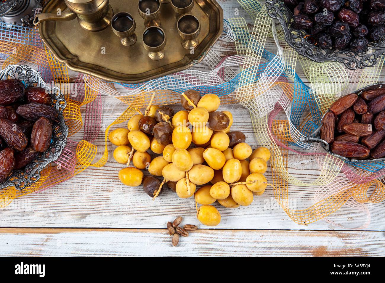 Various types of dried dates for sale in the shop in Turkey. Different ...