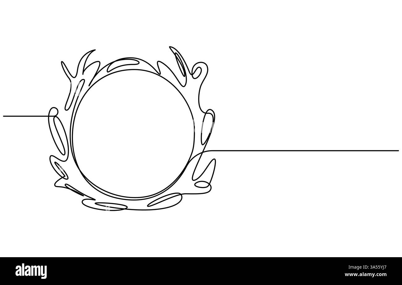 Continuous single line drawing of round frame. One line icon of frame ...