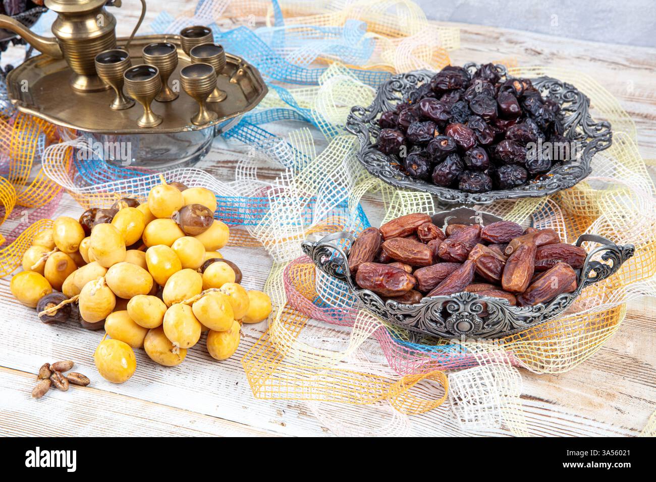 Various types of dried dates for sale in the shop in Turkey. Different ...