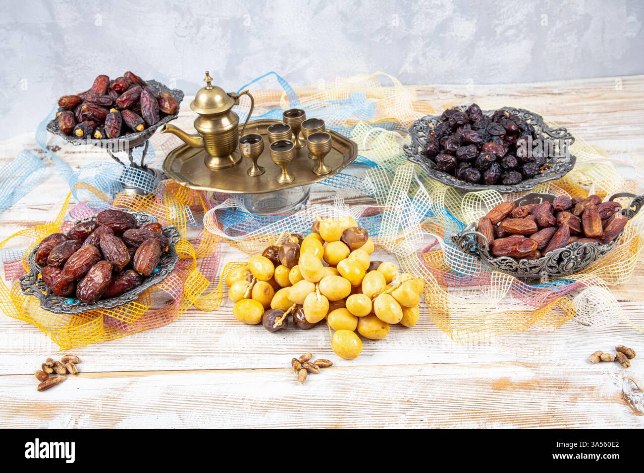 Various types of dried dates for sale in the shop in Turkey. Different ...