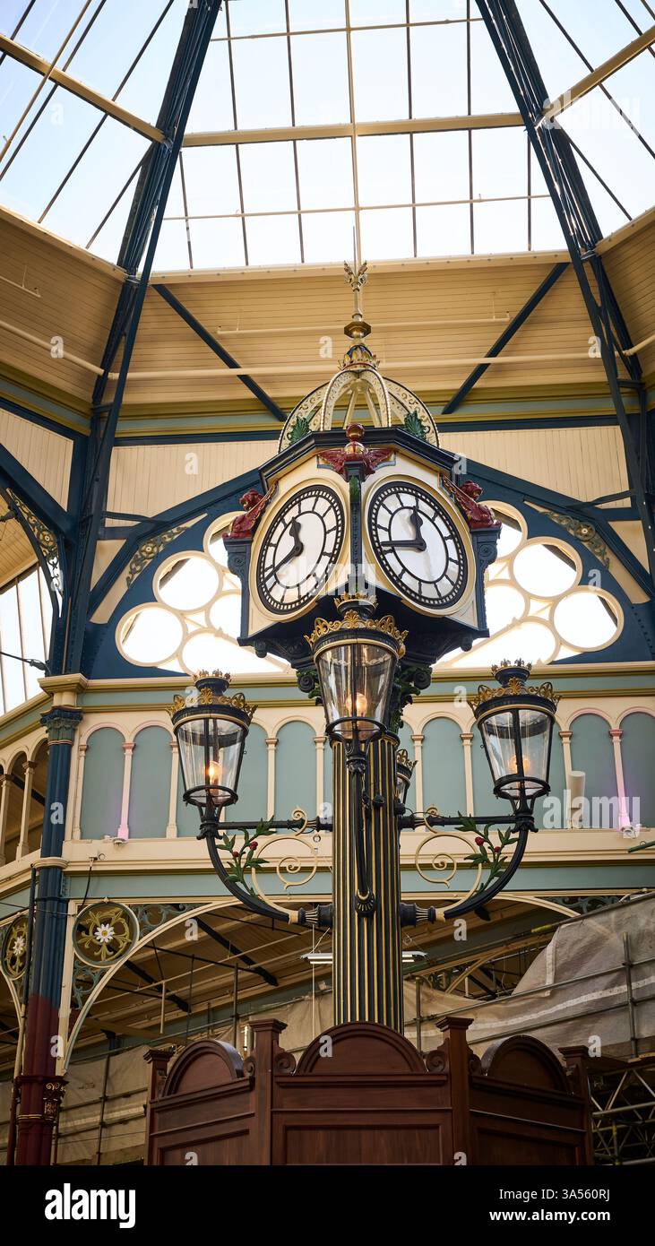 The renovated Cenntral Clock in the Victorian Borough Market in Halifax ...