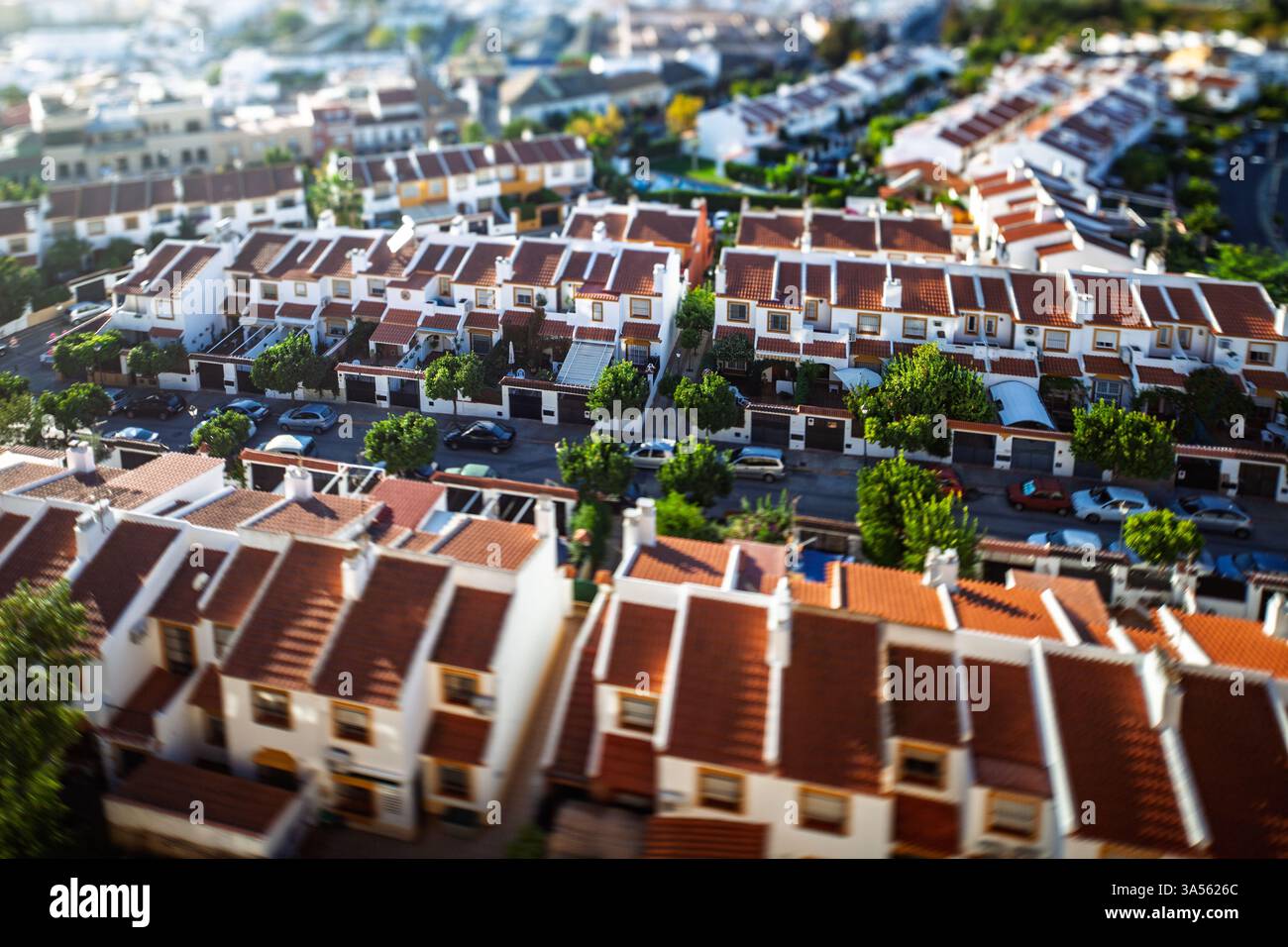 Tilt-shift perspective of residential homes highlighting architectural ...