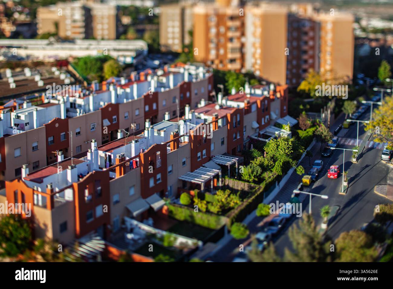 Tilt-shift perspective of residential homes highlighting architectural ...