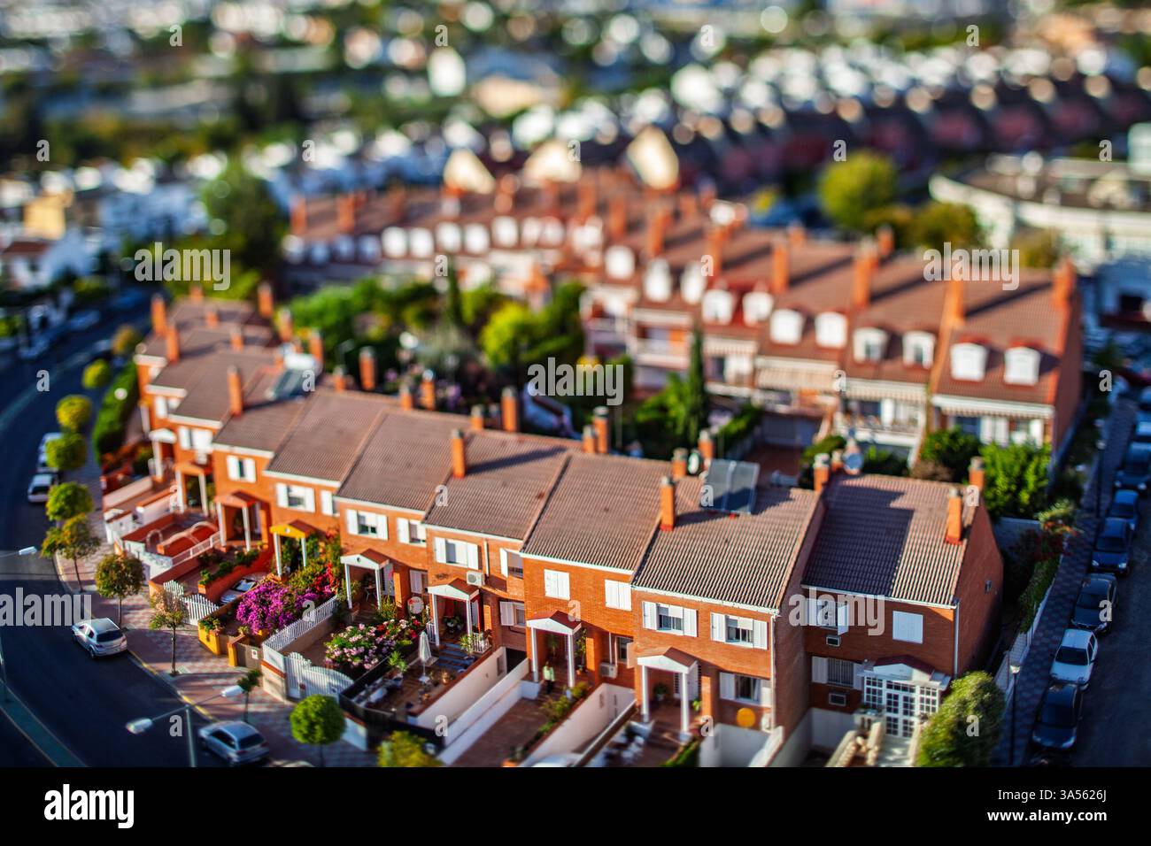 Tilt-shift perspective of residential homes highlighting architectural ...