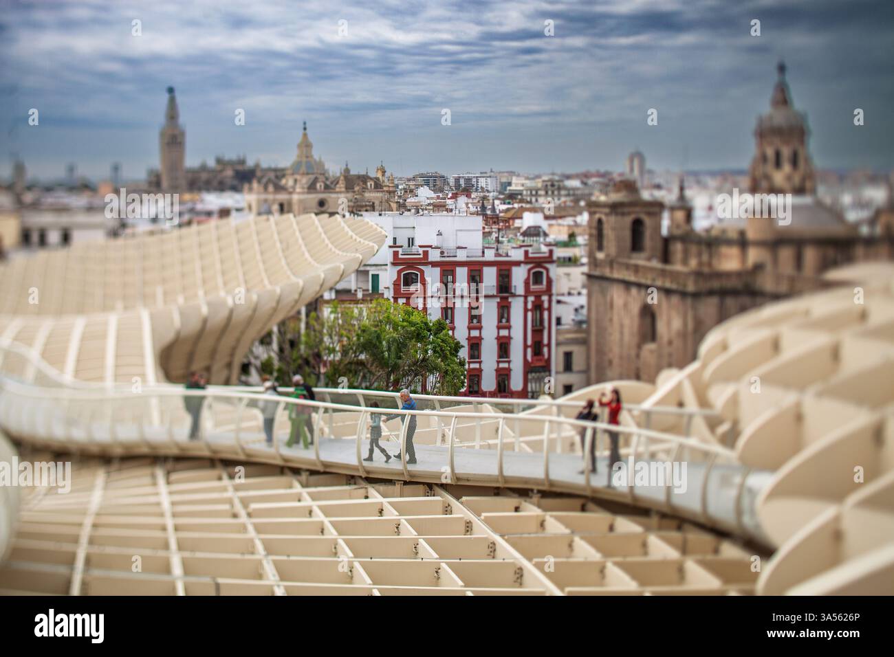 Seville, Spain, Apr 4 2012, Tourists walk along the unique structure of ...