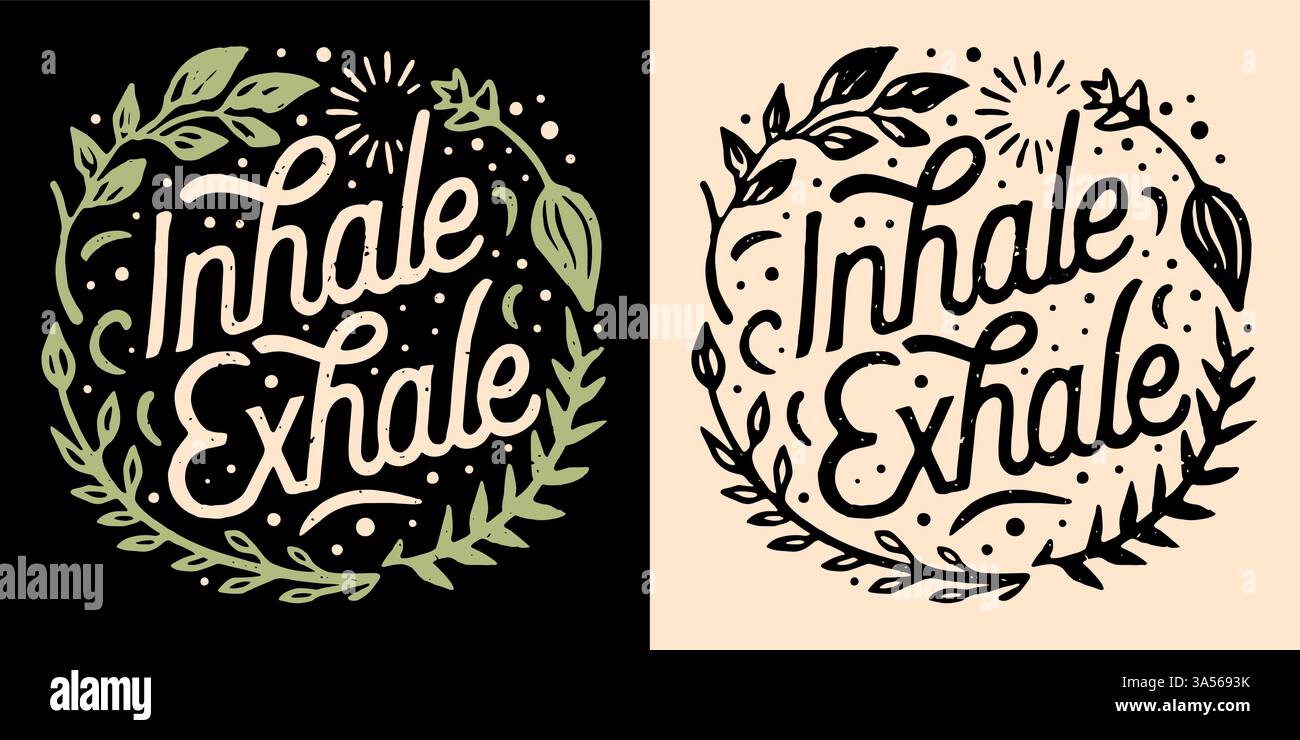 Inhale exhale mental health mindfulness practice lettering retro ...