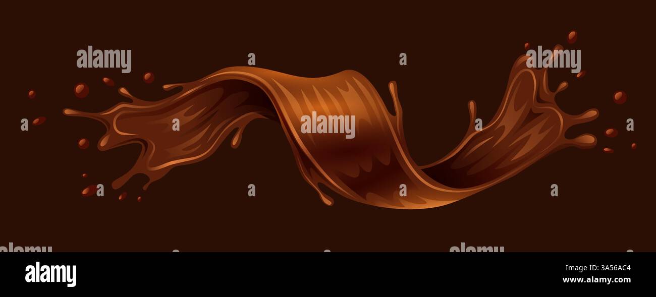 Realistic liquid chocolate wave splash isolated on dark background ...
