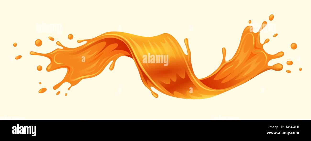 Realistic liquid orange juice wave splash isolated on white background ...