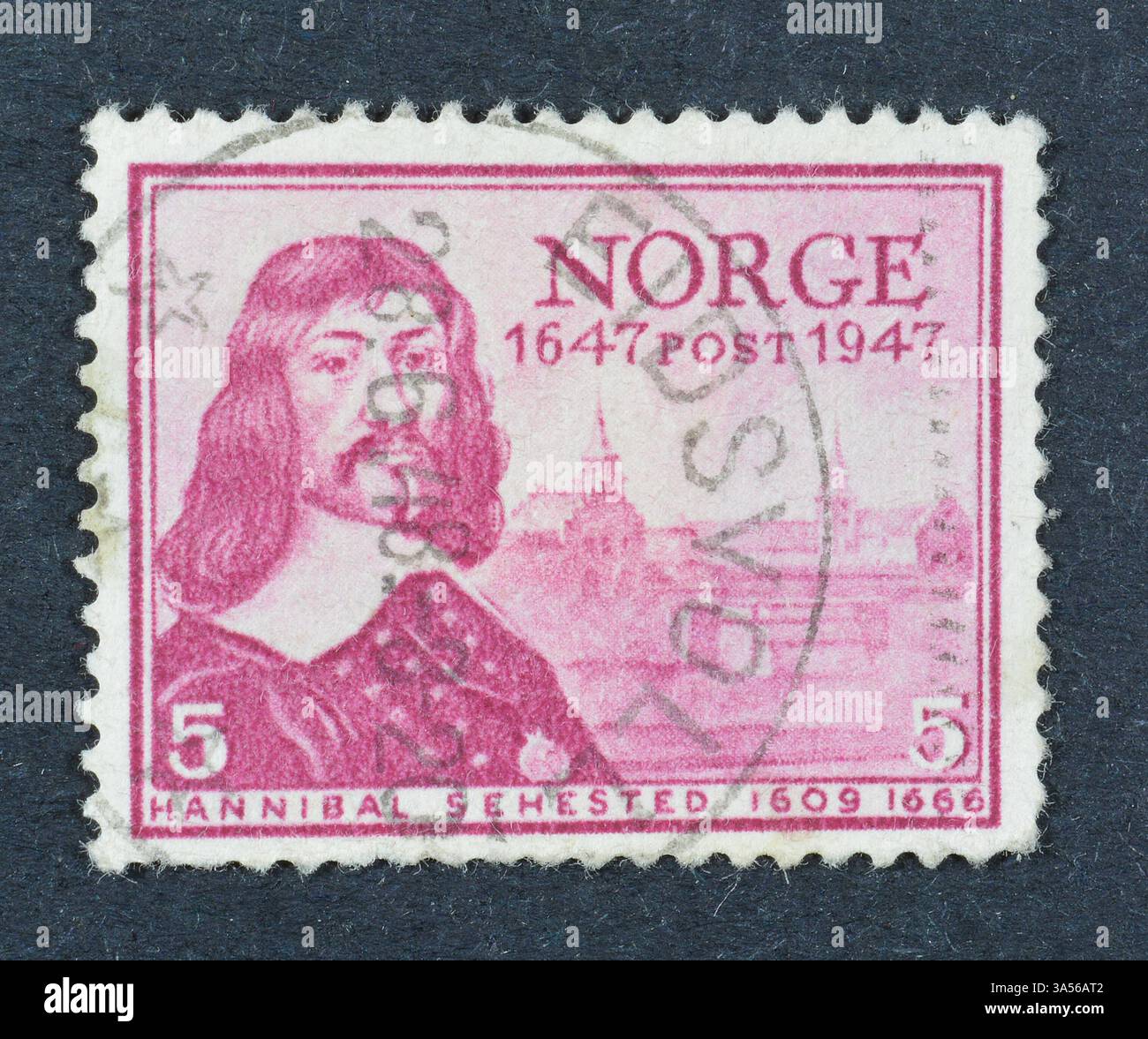 Cancelled postage stamp printed by Norway, that shows Hannibal Sehested ...