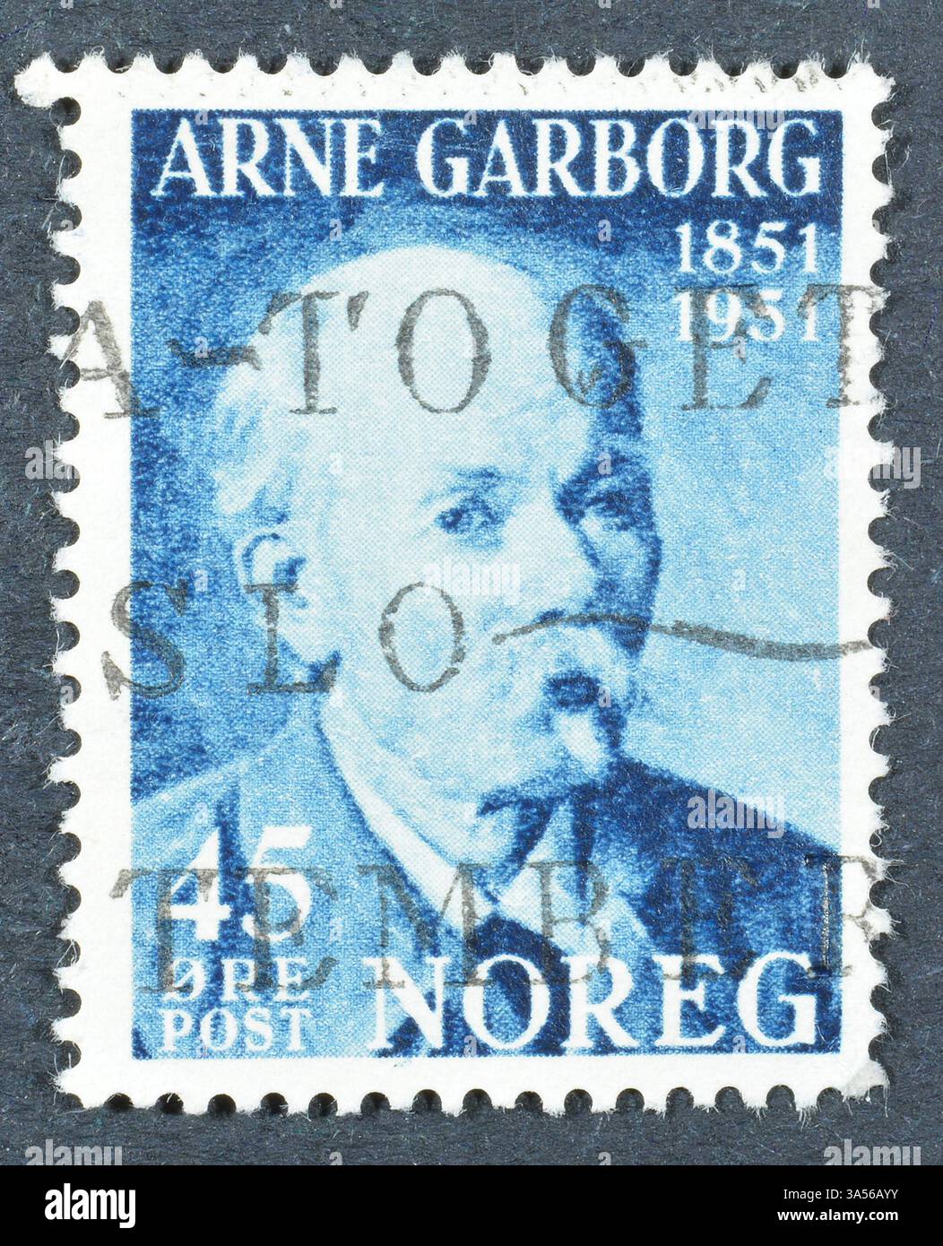 Cancelled postage stamp printed by Norway, that shows Arne Garborg ...