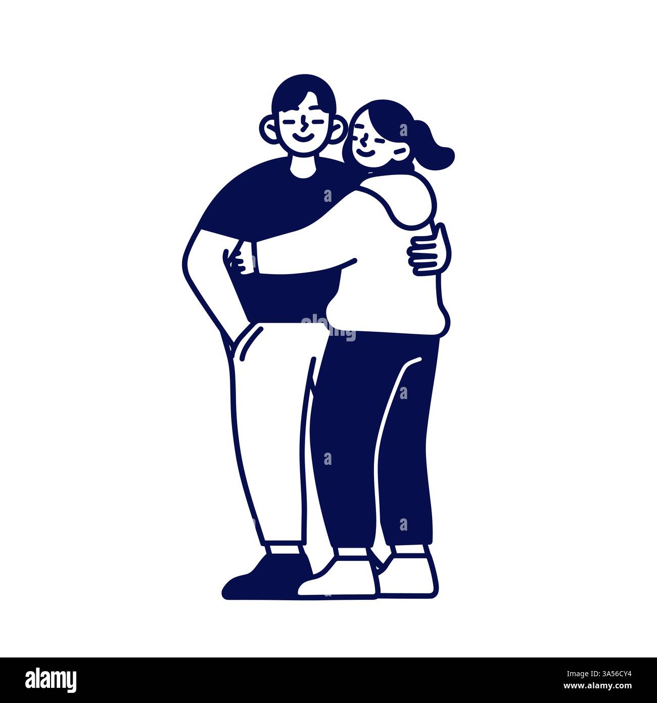 A minimalist illustration of two people embracing, symbolizing comfort ...