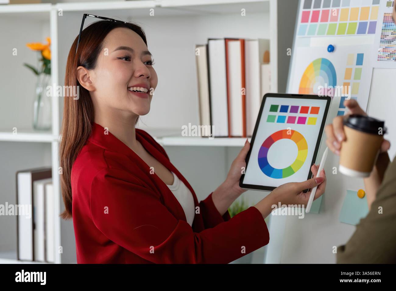 Creative Collaboration and Color Presentation. Team member showcases ...