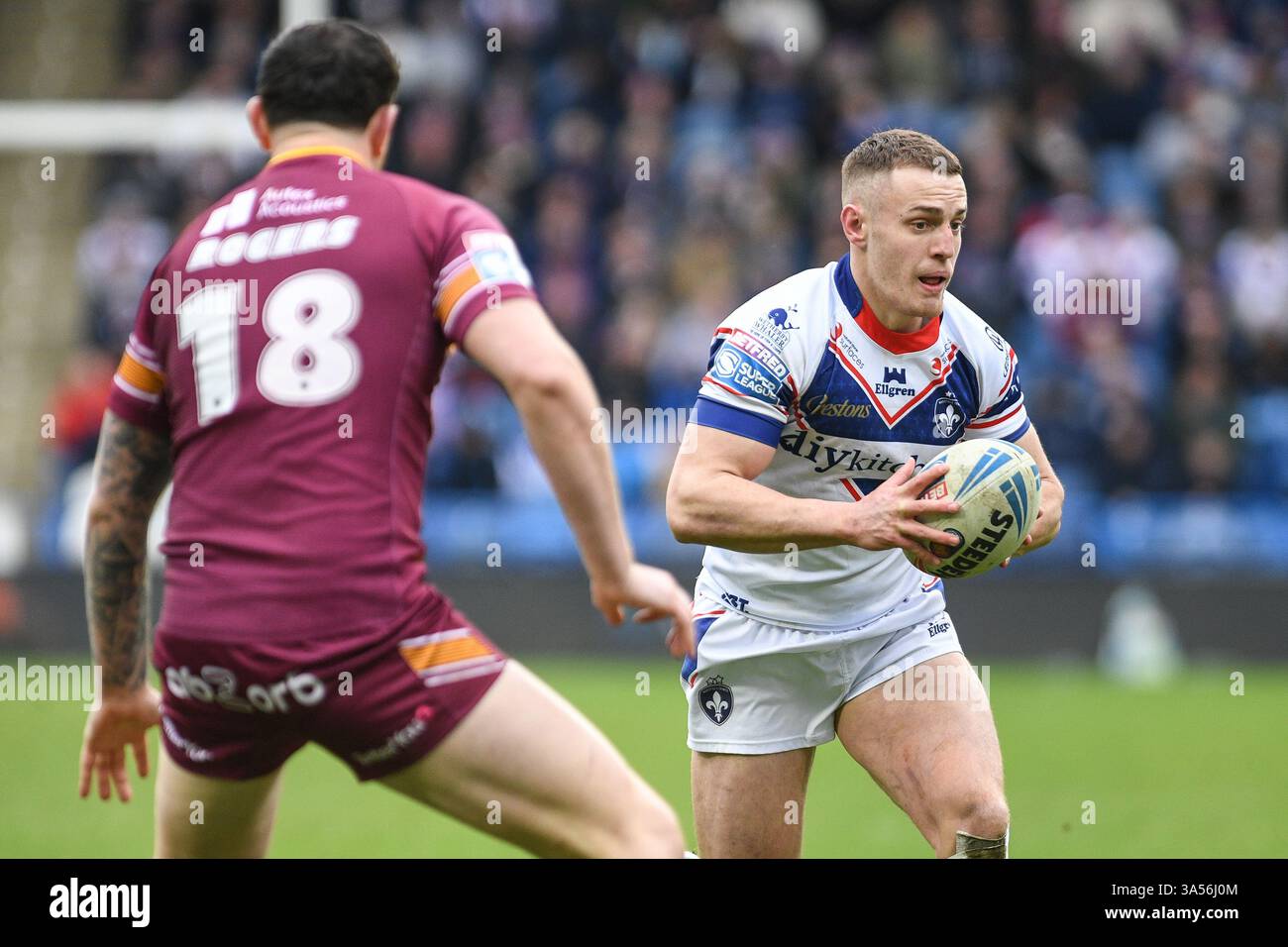 Huddersfield, England - 16th March 2025 - Wakefield Trinity's Jake Trueman. Rugby League Betfred ...