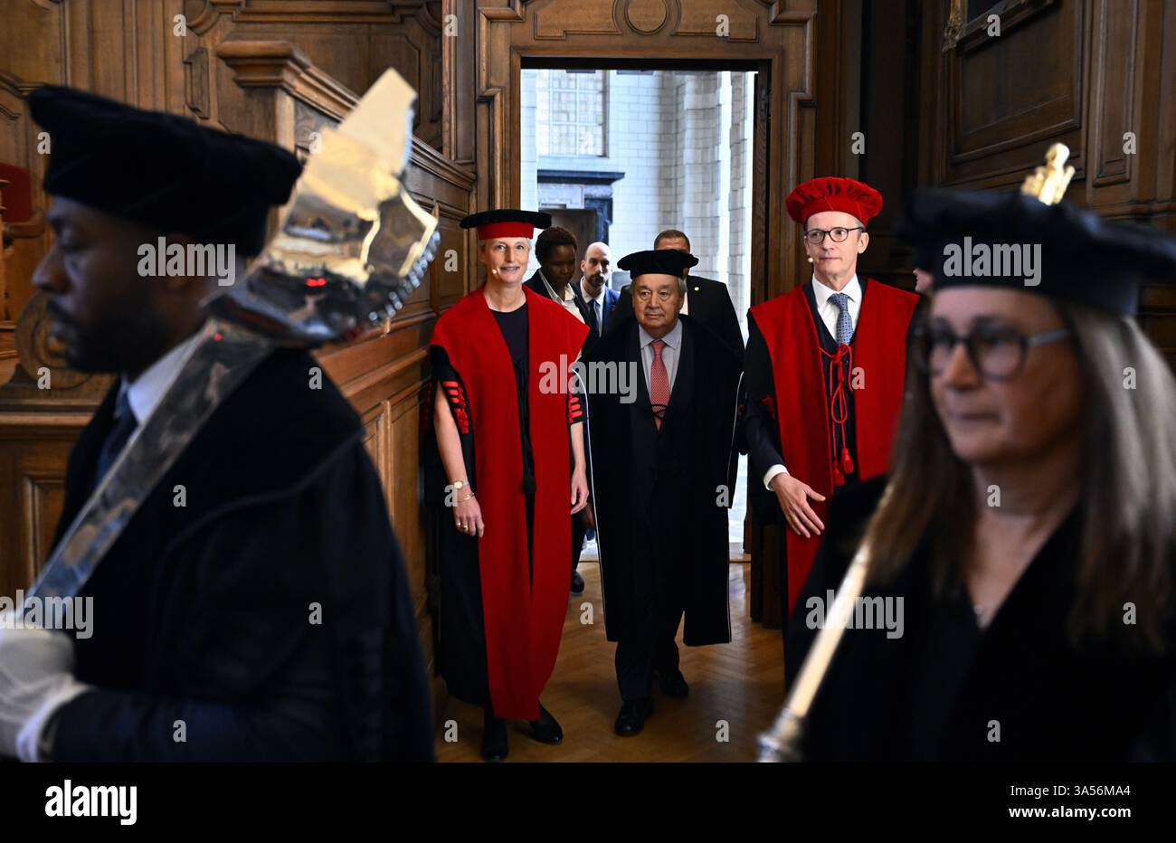UCLouvain rector Francoise Smets, UN General secretary Antonio Guterres ...