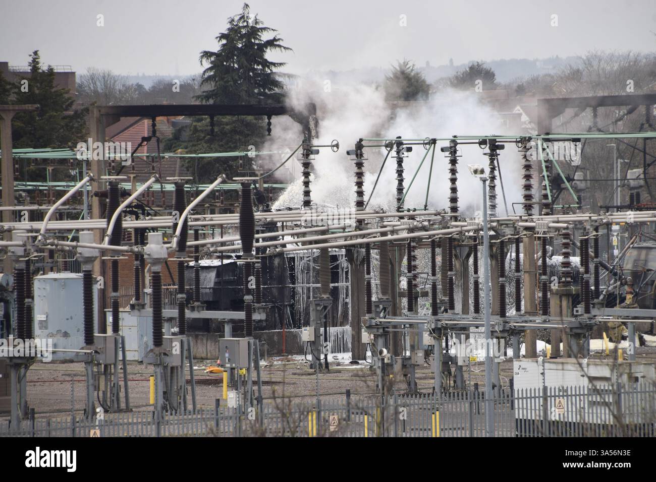 March 21, 2025, London, England, UK: Smoke billows after a fire broke ...