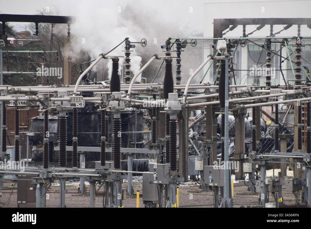 London, UK. 21st March 2025. Smoke billows after a fire broke out at ...