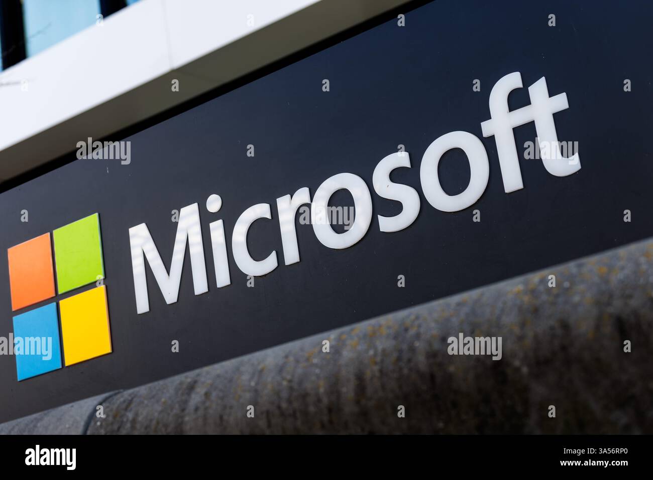 Munich, Germany. 20th Mar, 2025. The Microsoft logo and lettering can ...