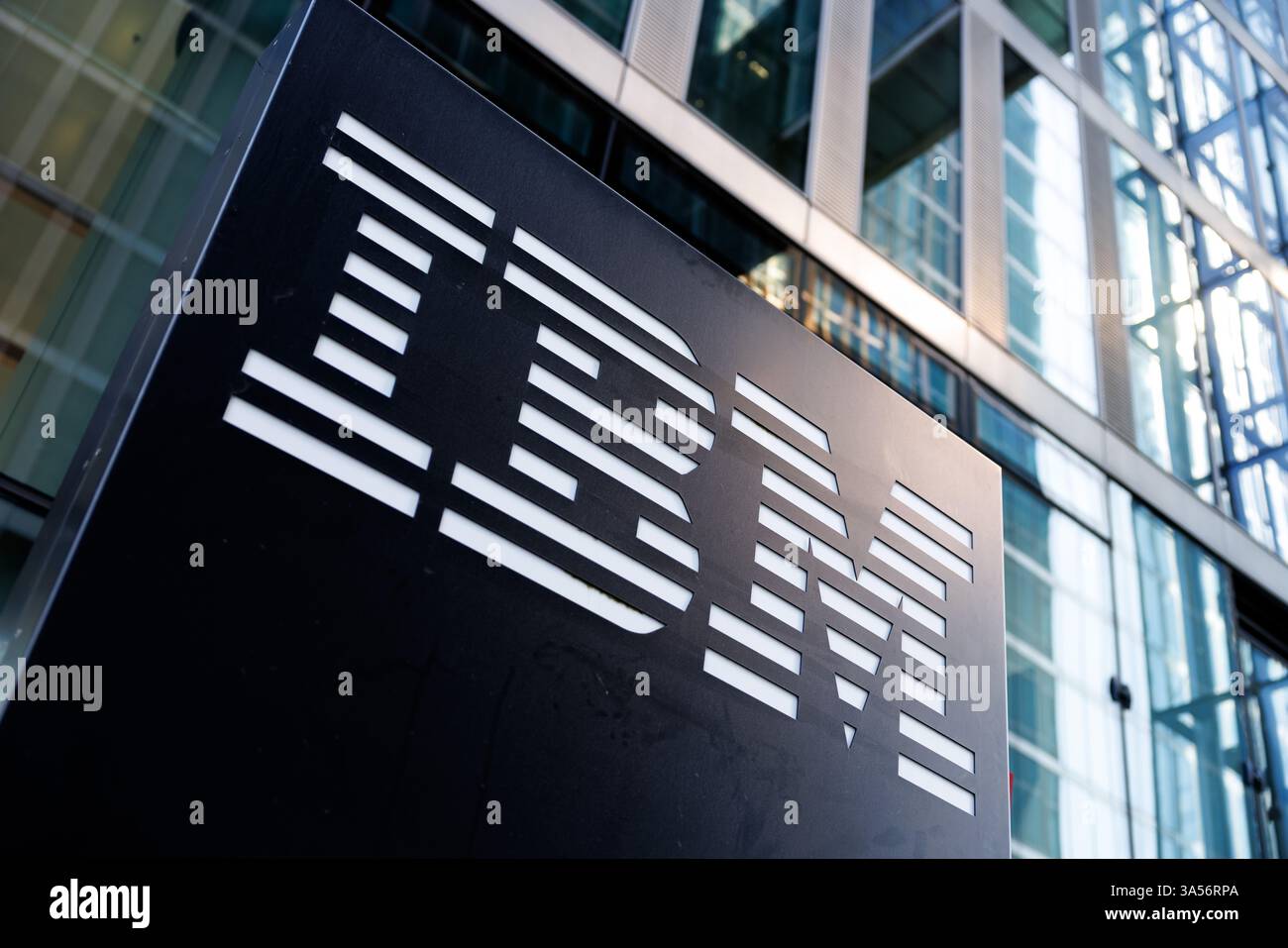 Munich, Germany. 20th Mar, 2025. The IBM logo at the headquarters of ...