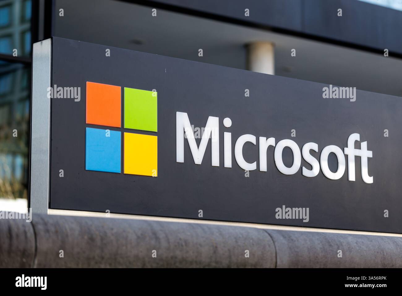 Munich, Germany. 20th Mar, 2025. The Microsoft logo and lettering can ...