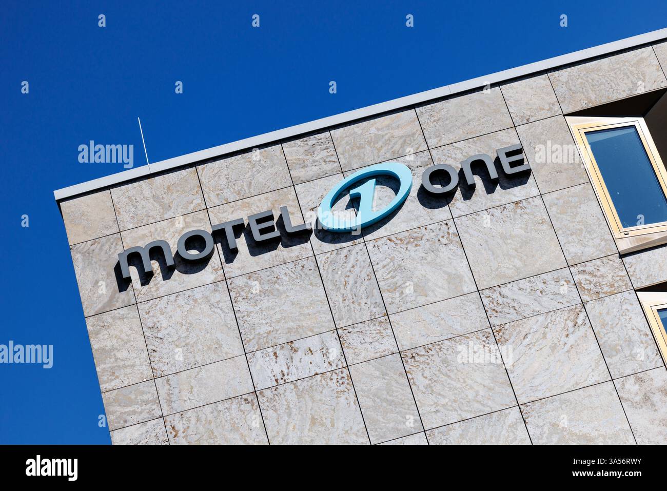 20 March 2025, Bavaria, Munich: The Motel One lettering and logo can be ...