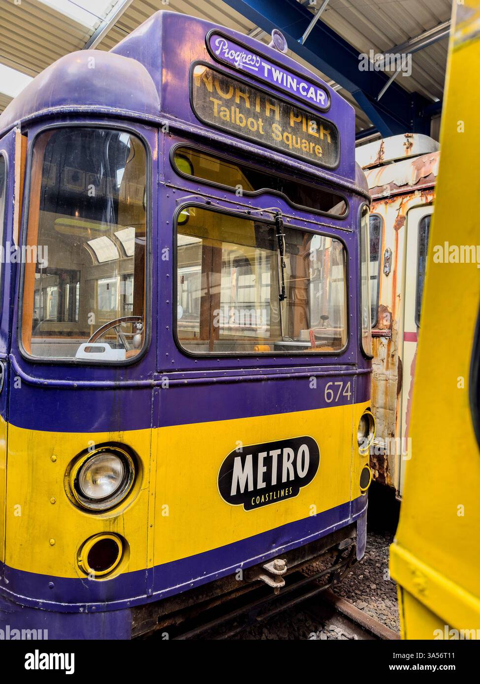 Vintage blackpool tram Twin set 674+684 with yellow and purple metro ...